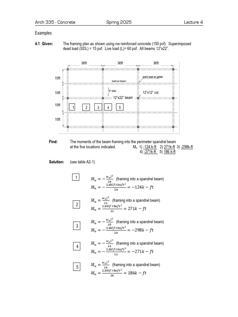 Arch 335 - Lecture 4 examples - Bending moments and beam viariables - Spring 2025 | PDF ...