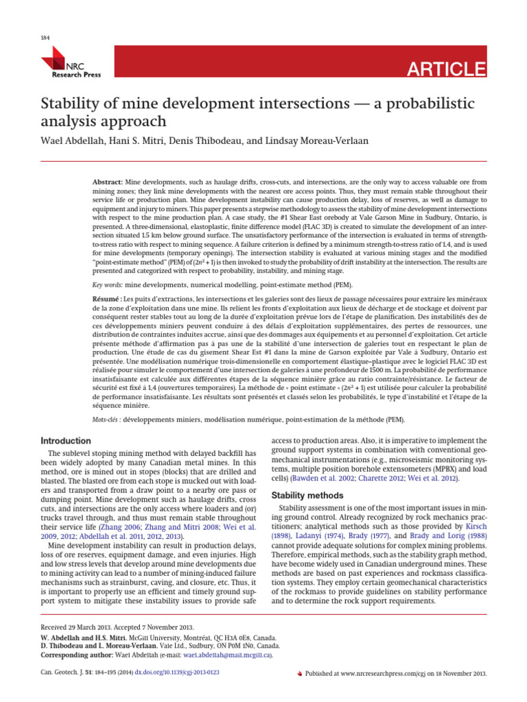 Abdellah Et Al. - 2014 - Stability of Mine Development Intersections ...