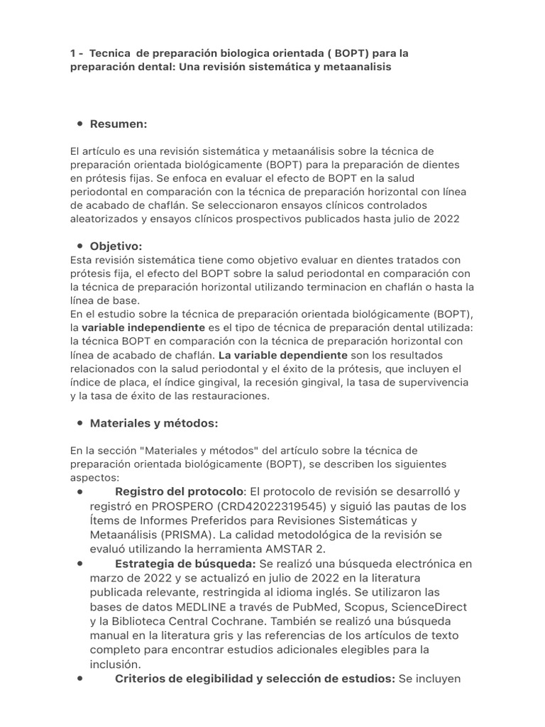 1 - Tecnica de Preparación Biologica Orientada (BOPT) para La Preparación | PDF | Ensayo ...