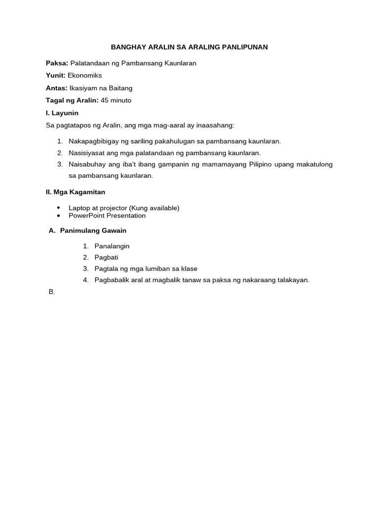 LP Banghay Aralin Sa Araling Panlipunan | PDF