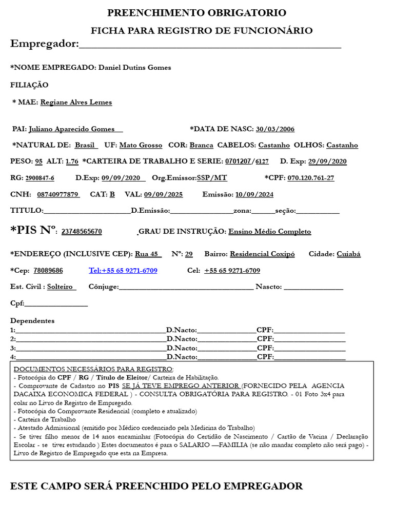 Ficha de Cadastro Nova C Tel | PDF | Brasil | Governo e personalidade