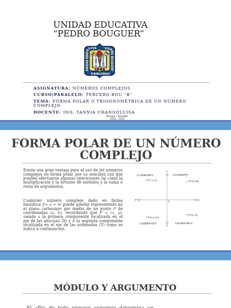 Forma Polar de Números Complejos | PDF | Número complejo | Sistema de ...
