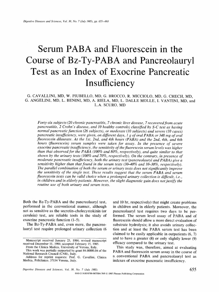 Course of B z-Ty-PABA and Pancreolauryl Test As An Index of Exocrine ...