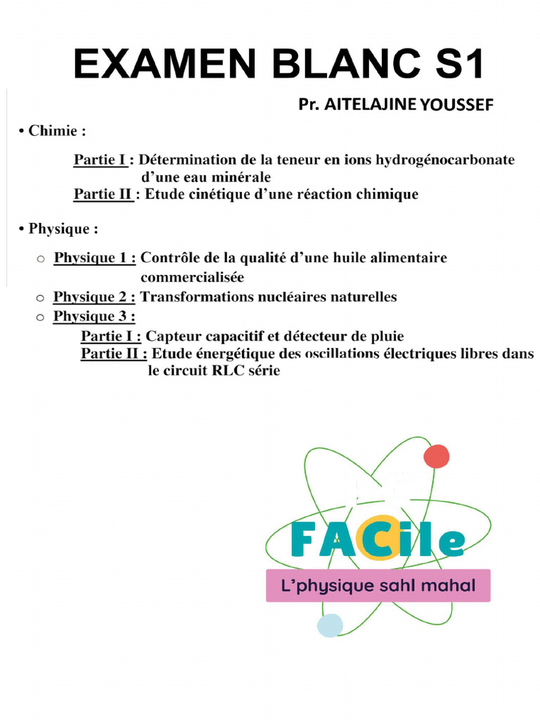 Exam Blanc S1 Pcfacile | PDF