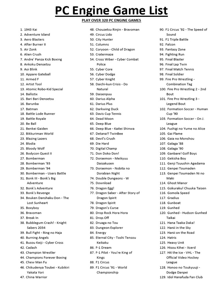 GTX PC Engine Game List | PDF