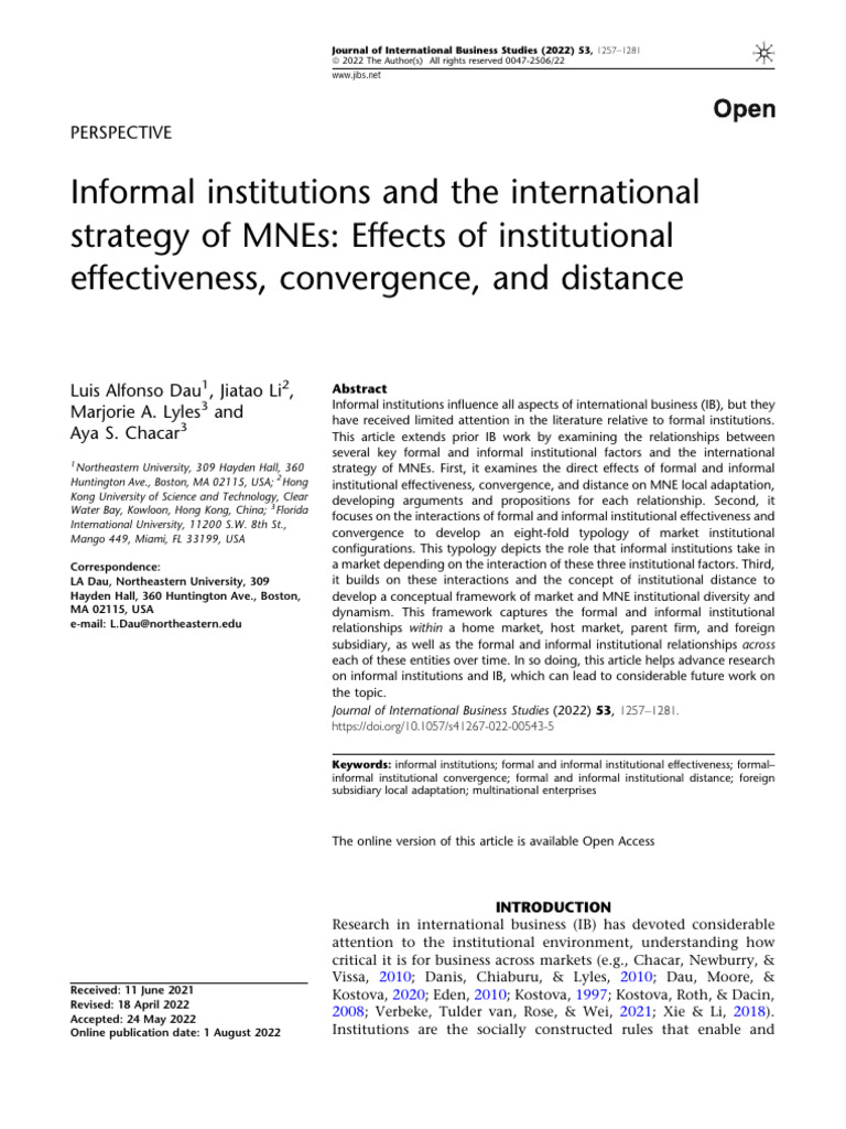 JIBS2022 Informal institutions and the international strategy of MNEs ...