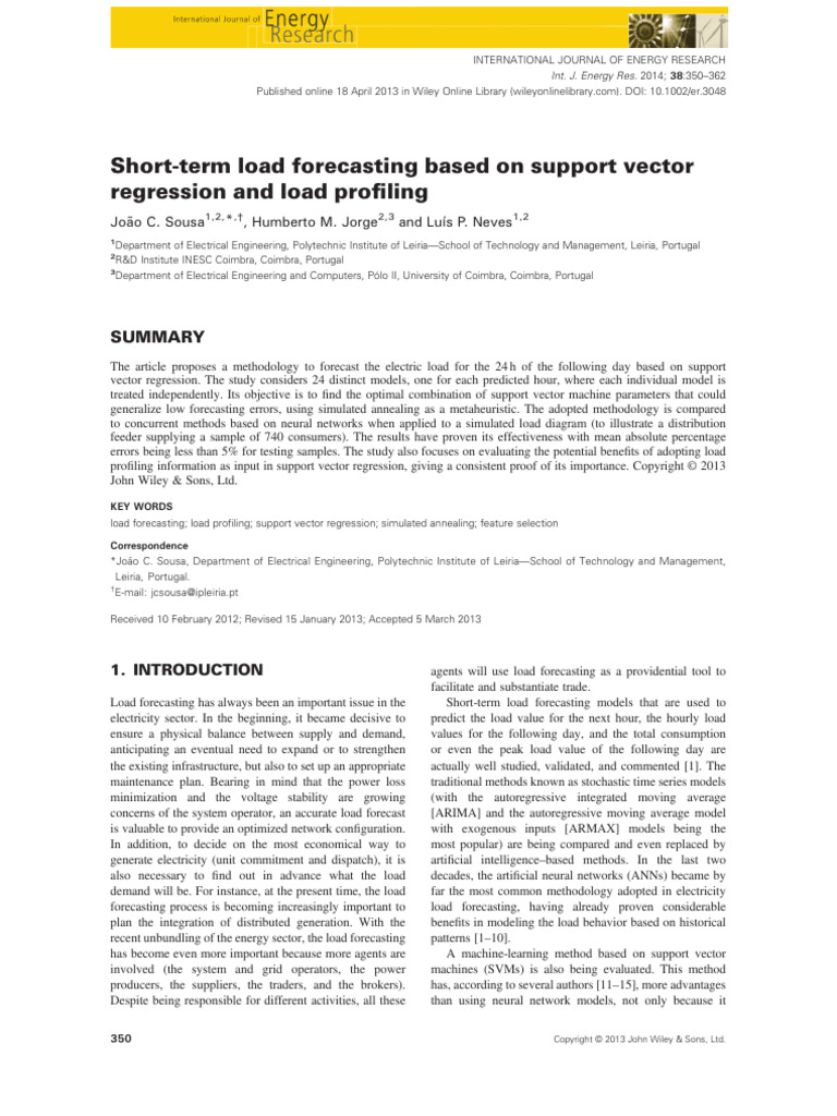 68 Shortterm Load Forecasting Based On Support Vector Regression and Load Profiling | PDF ...