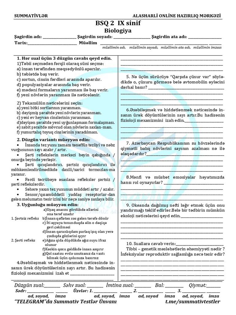 Biologiya - BSQ 2 | PDF