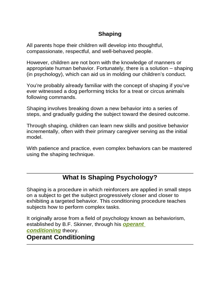 Shaping | PDF | Reinforcement | Behaviorism