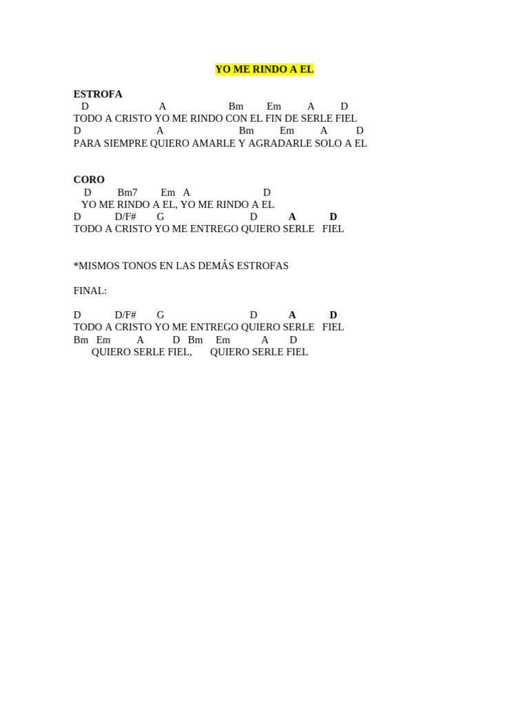 Todo A Cristo Yo Me Rindo (Cifrado) | PDF