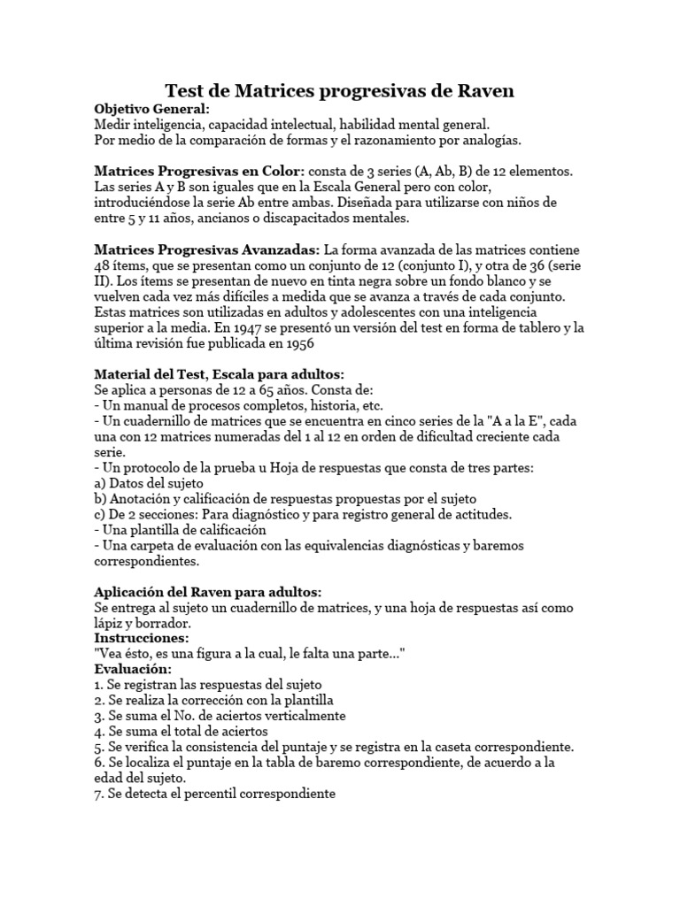 Baremos Raven Adultos-1 | PDF | Inteligencia