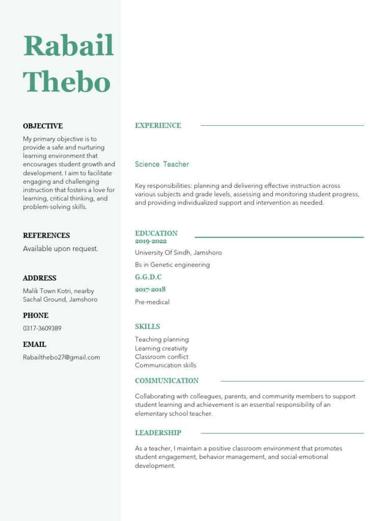 Rabail Thebo: Objective | PDF