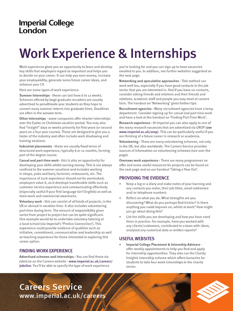 Work Experience and Internships | PDF | Internship | Job Hunting