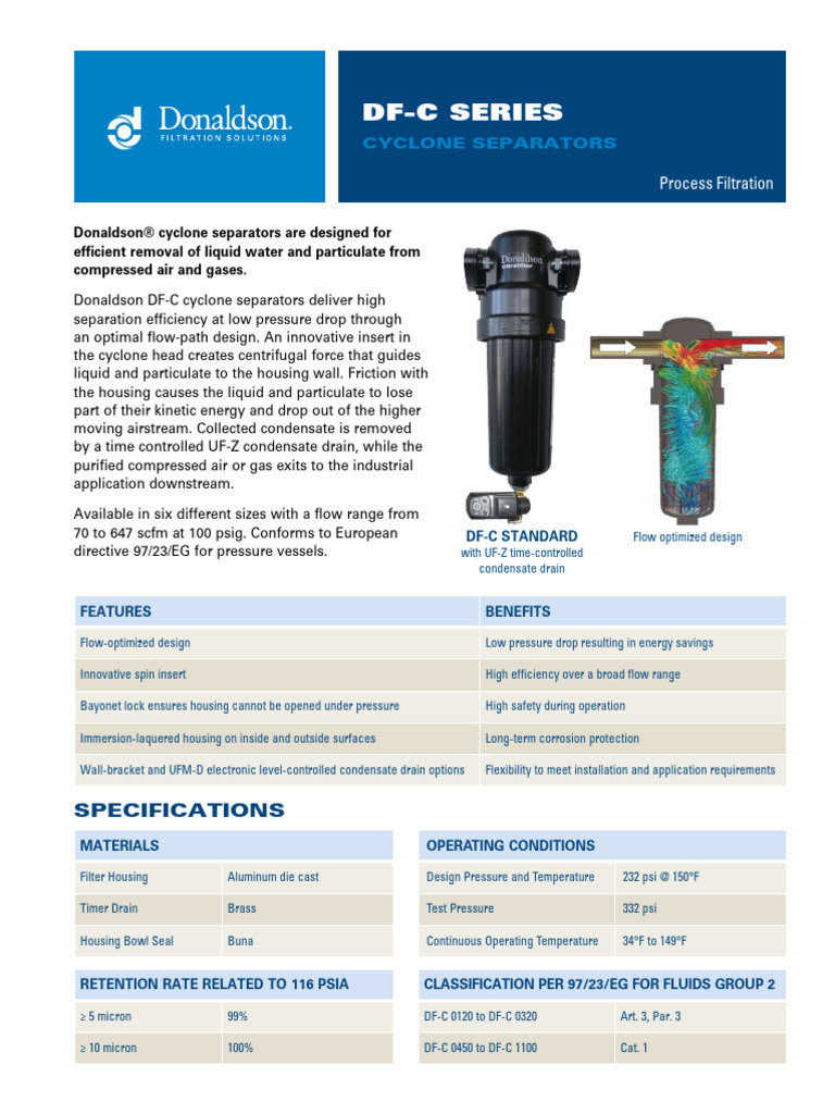 DF C Series Cyclone Separators | PDF | Pressure | Mechanical Engineering