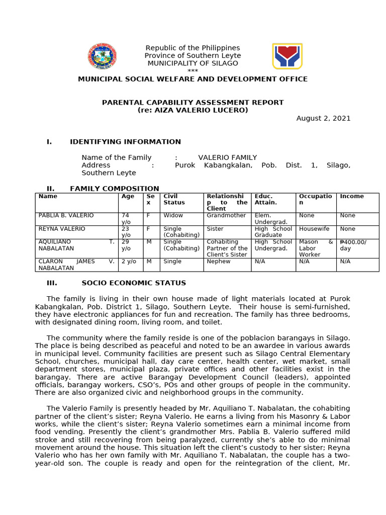 Parental Capability Report: Lucero | PDF | Living Arrangements | Social ...