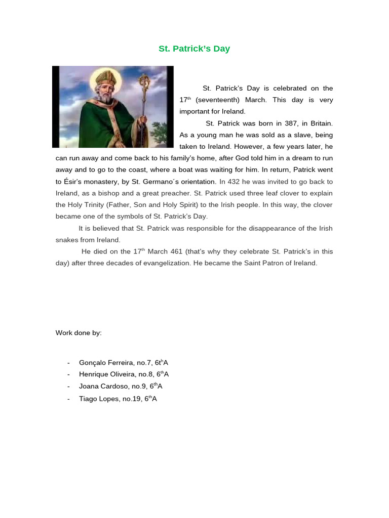 St. Patrick's Day: History and Significance | PDF | Saint Patrick | Ireland