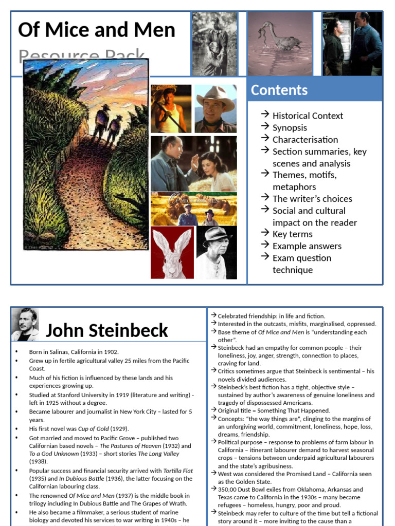 Of Mice and Men Study Resource Pack | PDF | Dust Bowl