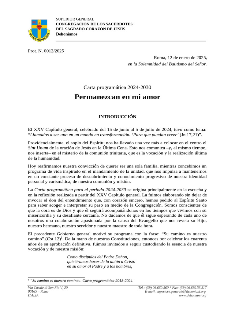 P2025-0012-S-1AG-Lettera Programmatica 2024-2030-Es | PDF | eucaristía | Iglesia cristiana