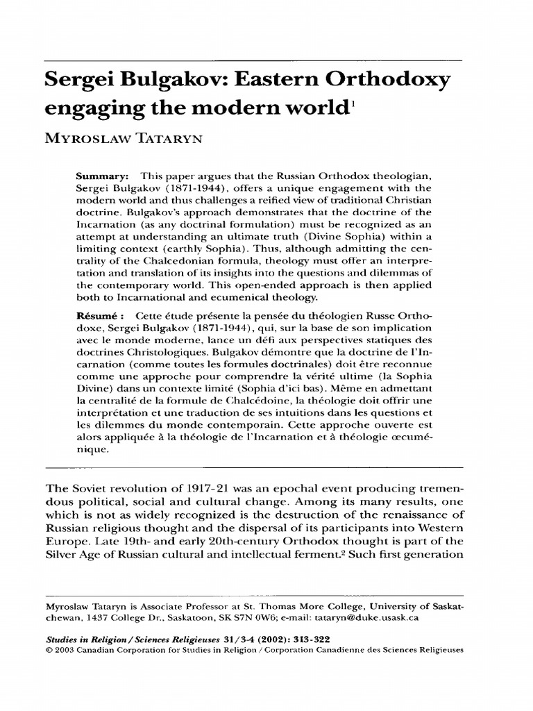 Sergei Bulgakov: Eastern Orthodoxy Engaging The Modern World | PDF | Sacraments | Council Of ...