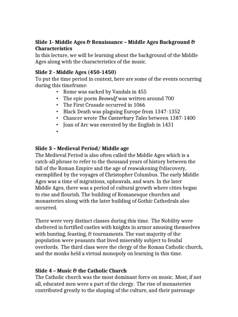 Middle Ages Music: Background & Traits | PDF | Gregorian Chant | Middle ...