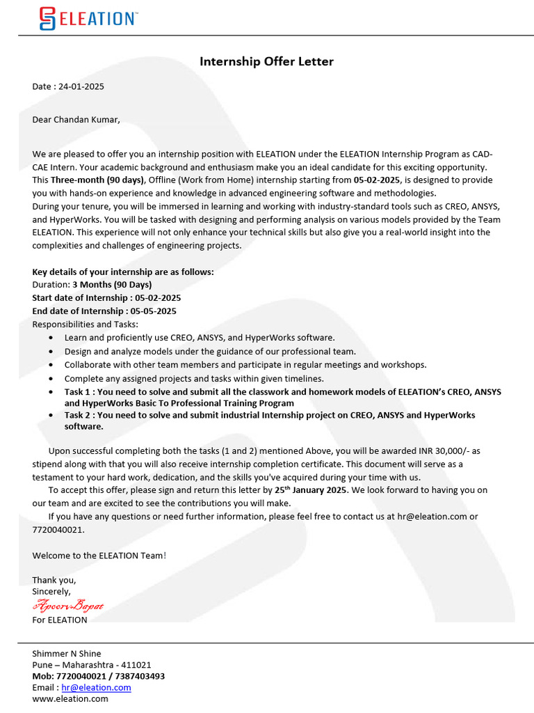 CAD-CAE Internship Offer at ELEATION | PDF | Computing
