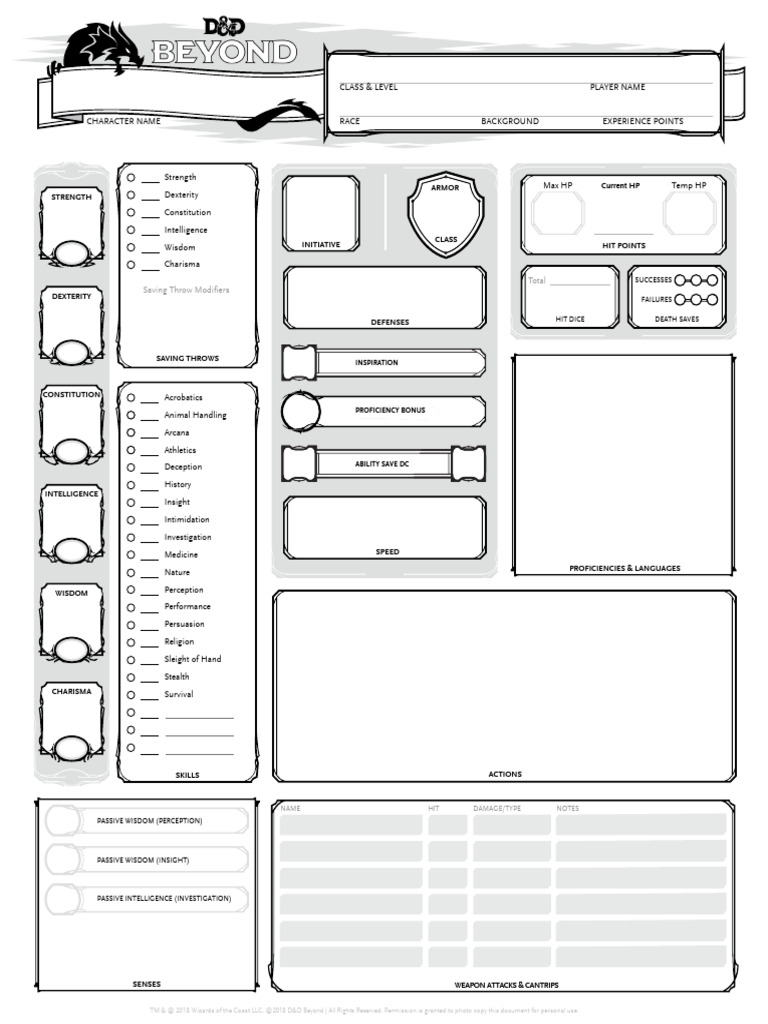 D&D Character Sheet Template | PDF | Dungeons & Dragons | Role Playing ...