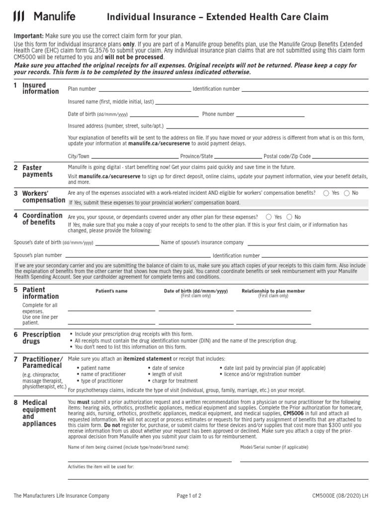 Extended Health Care Claim Instructions | PDF | Medical Device | Public ...