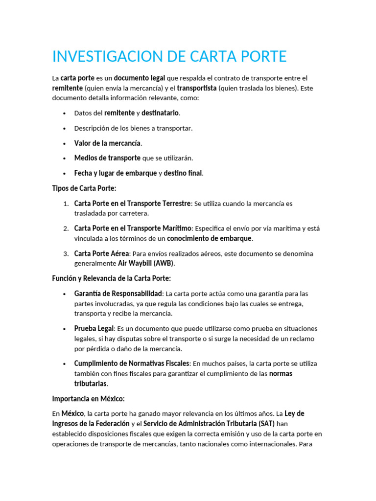 Guía Completa sobre la Carta Porte | PDF