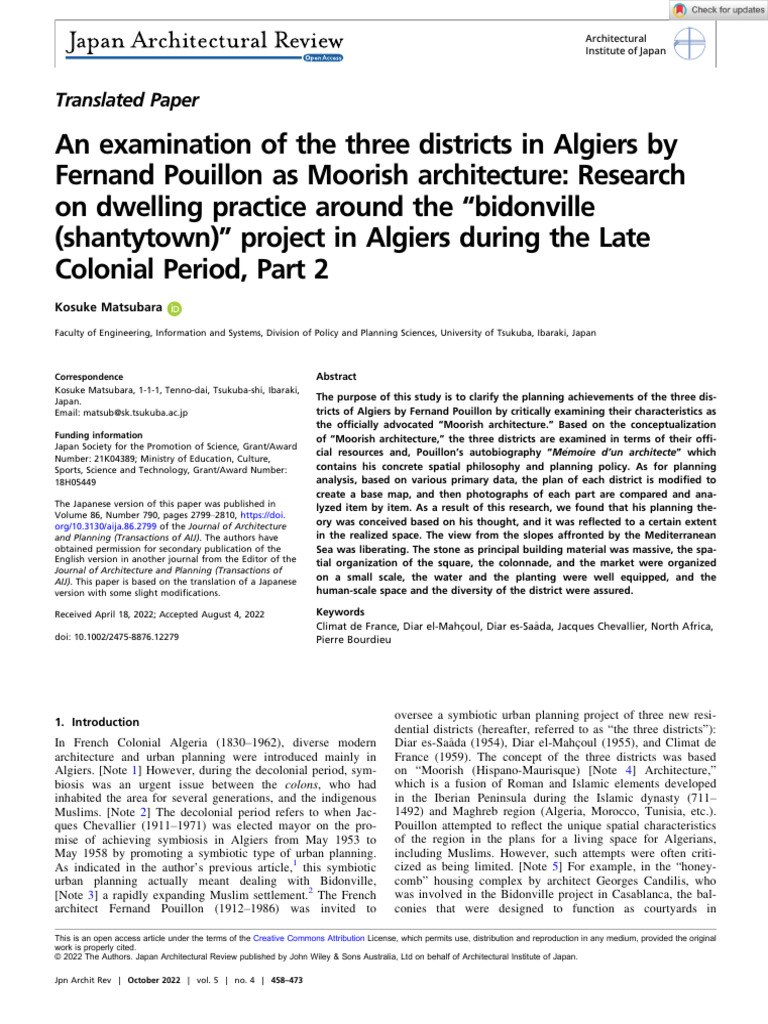 Japan Architectural Review - 2022 - Matsubara - An Examination of The Three Districts in Algiers ...