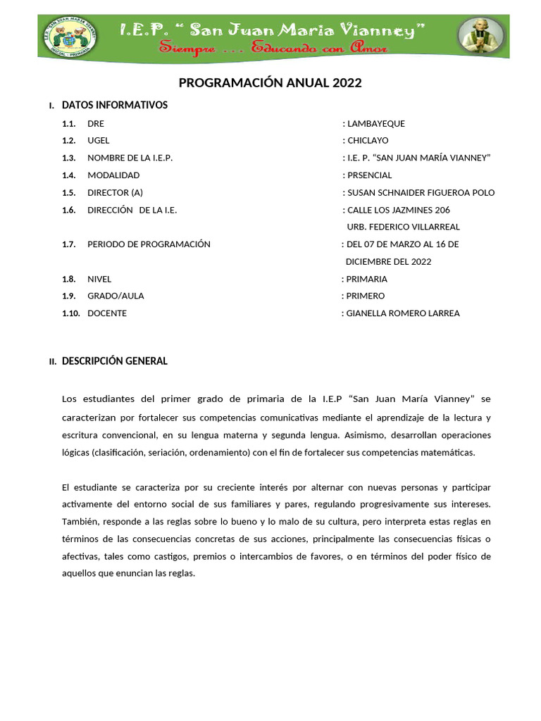 PRIMERO PROGRAMACION ANUAL | PDF | Aprendizaje