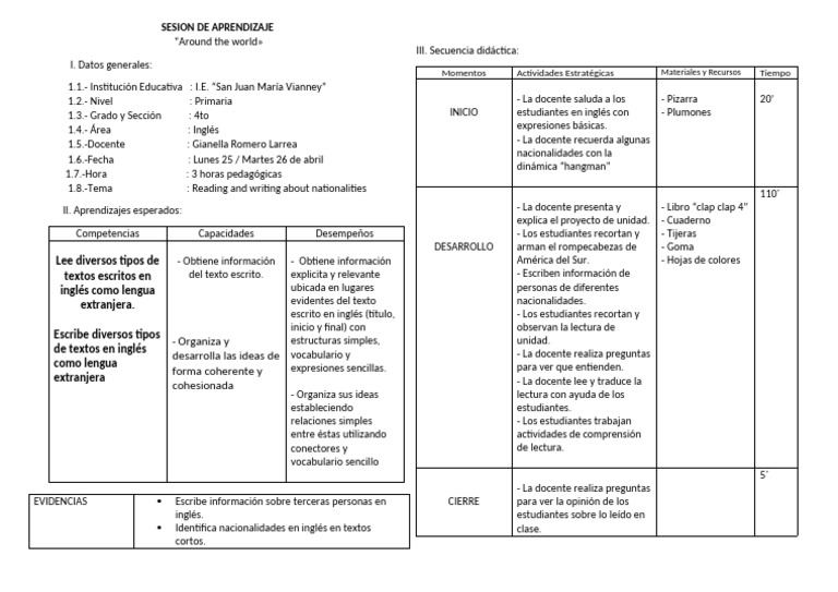 Sesion de Aprendizaje - 4to Grado | PDF | Modificación de comportamiento | Teoría de la educación