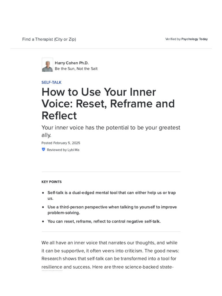 How to Use Your Inner Voice_ Reset, Reframe and Reflect _ Psychology Today | PDF | Thought ...
