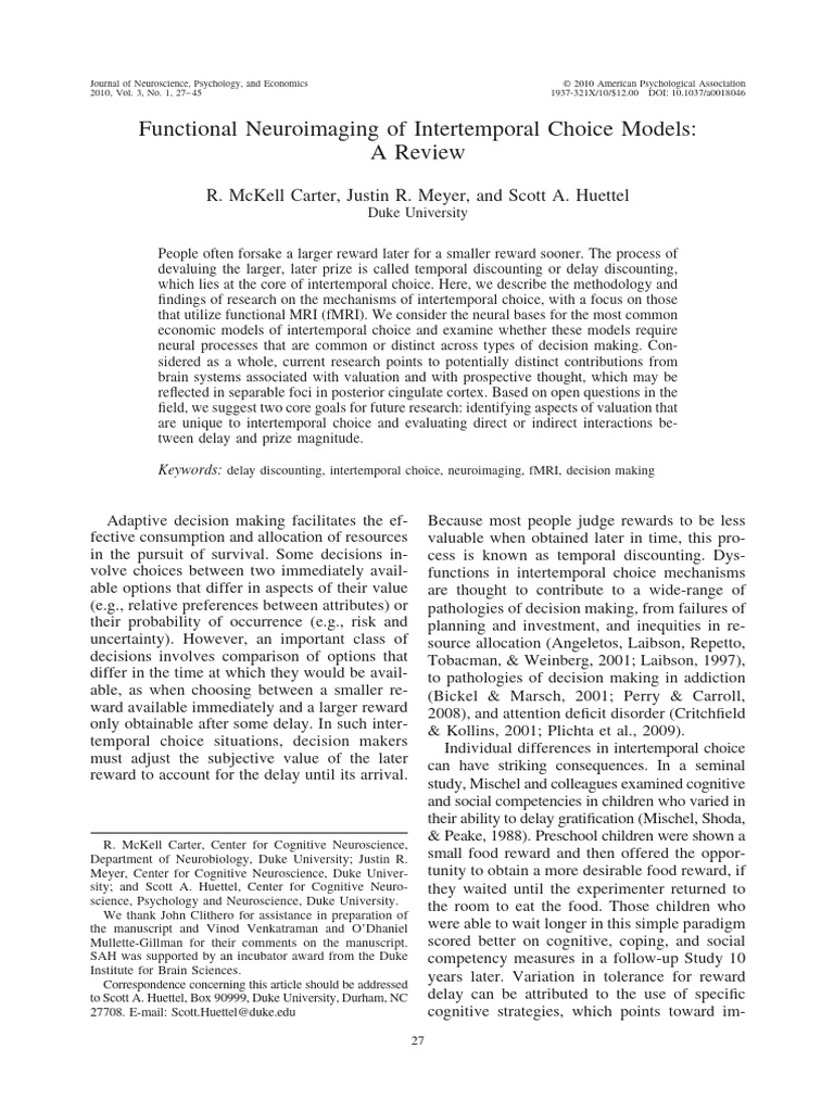 Functional Neuroimaging of Intertemporal | PDF | Prefrontal Cortex ...