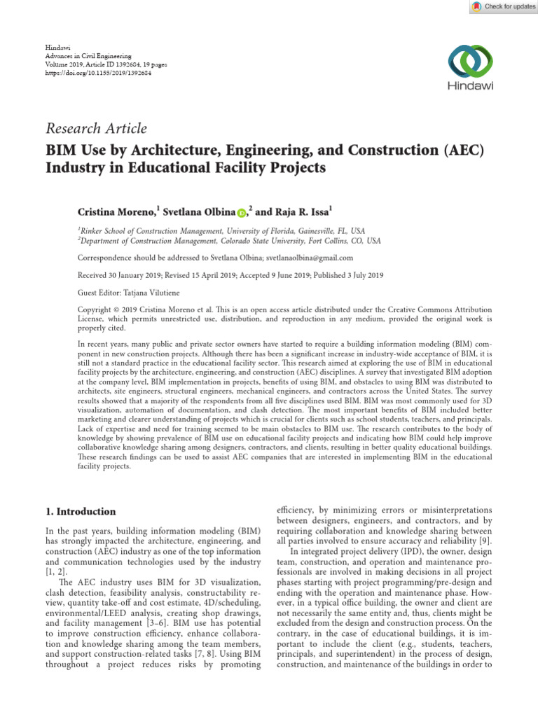 Advances in Civil Engineering - 2019 - Moreno - BIM Use by Architecture ...