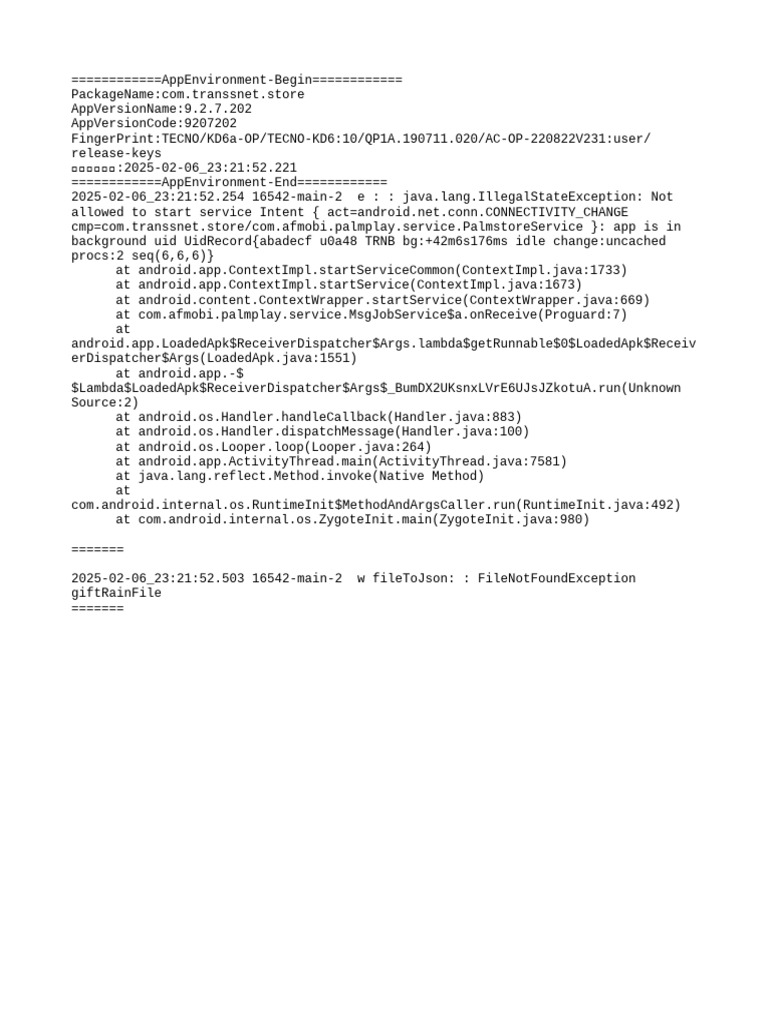 App Environment Error Log Analysis | PDF