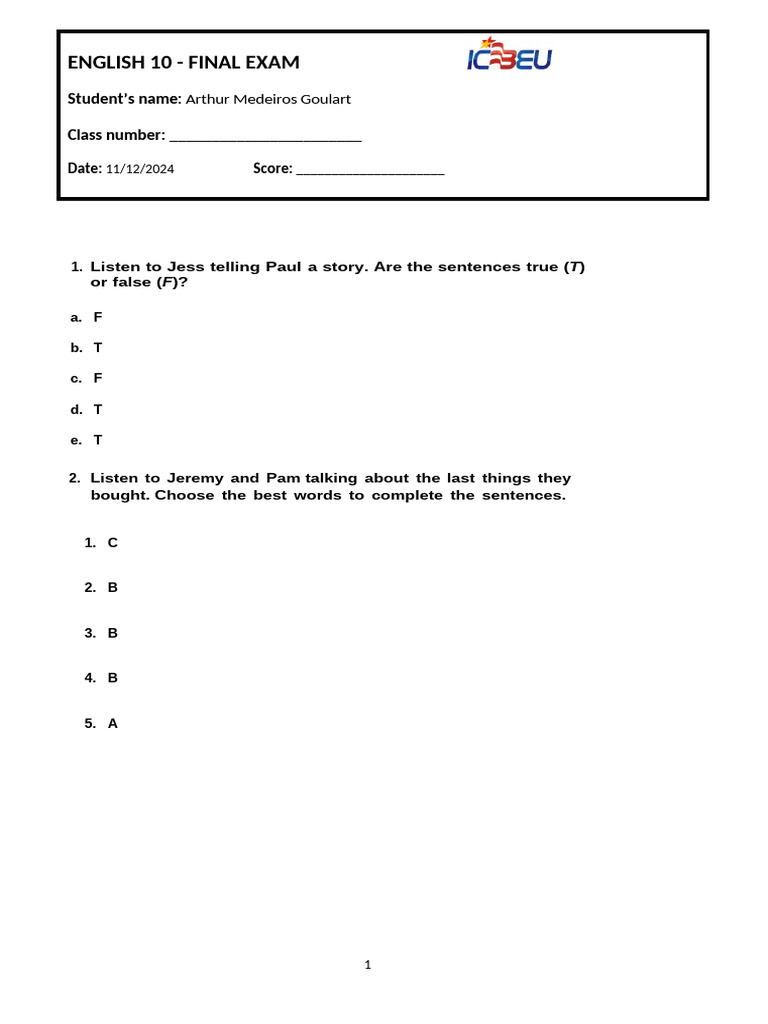 English 10 Final Exam Practice Guide | PDF