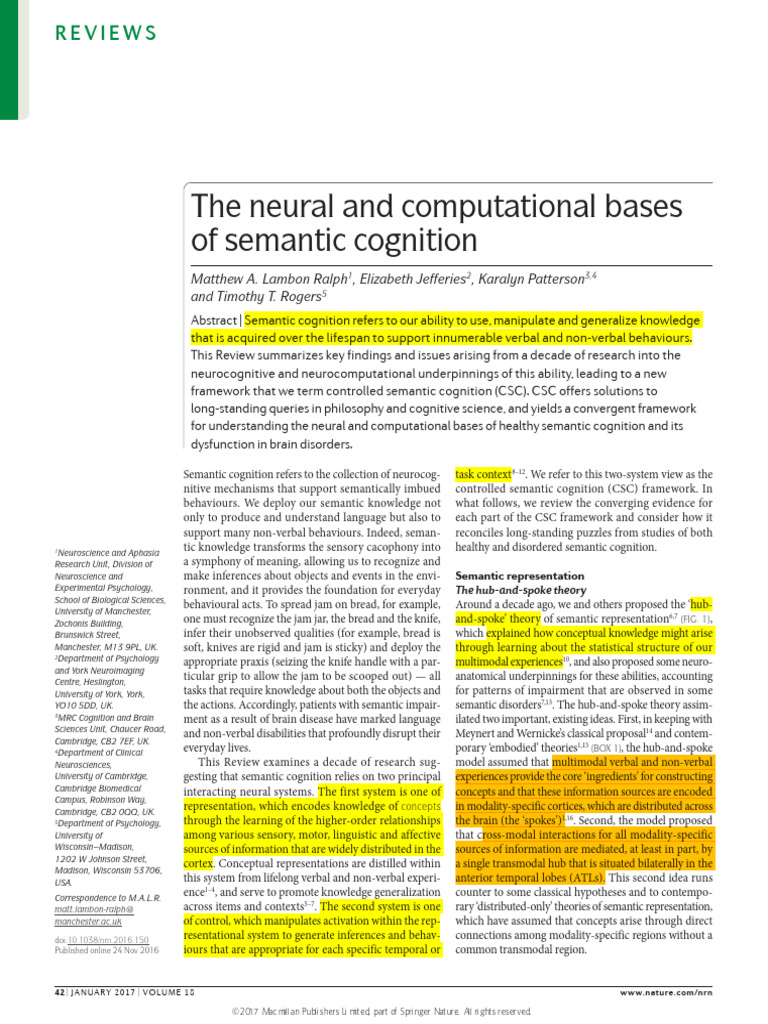 Neural & Computational Bases of Sematic Cog - 2017 - Ralph Et Al | PDF | Neuroscience ...