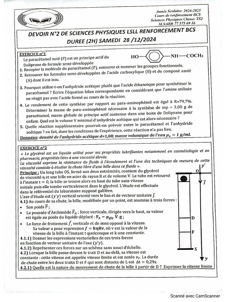 Devoir TS N°2 Corrigé BCS 2024-2025 | PDF