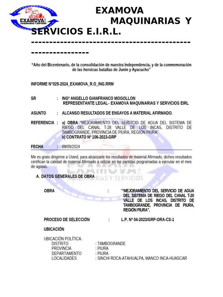 Resultados de Ensayos de Material Afirmado | PDF