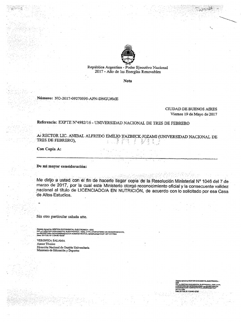 Licenciatura en Nutricion - Plan 2016 - RM 1046-2017 | PDF