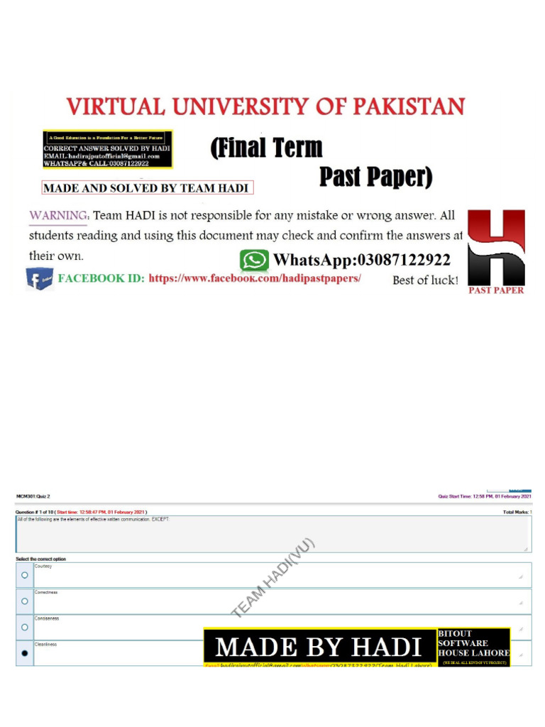 MCM301 Final Term File 2 Solved by Team Hadi-1 | PDF