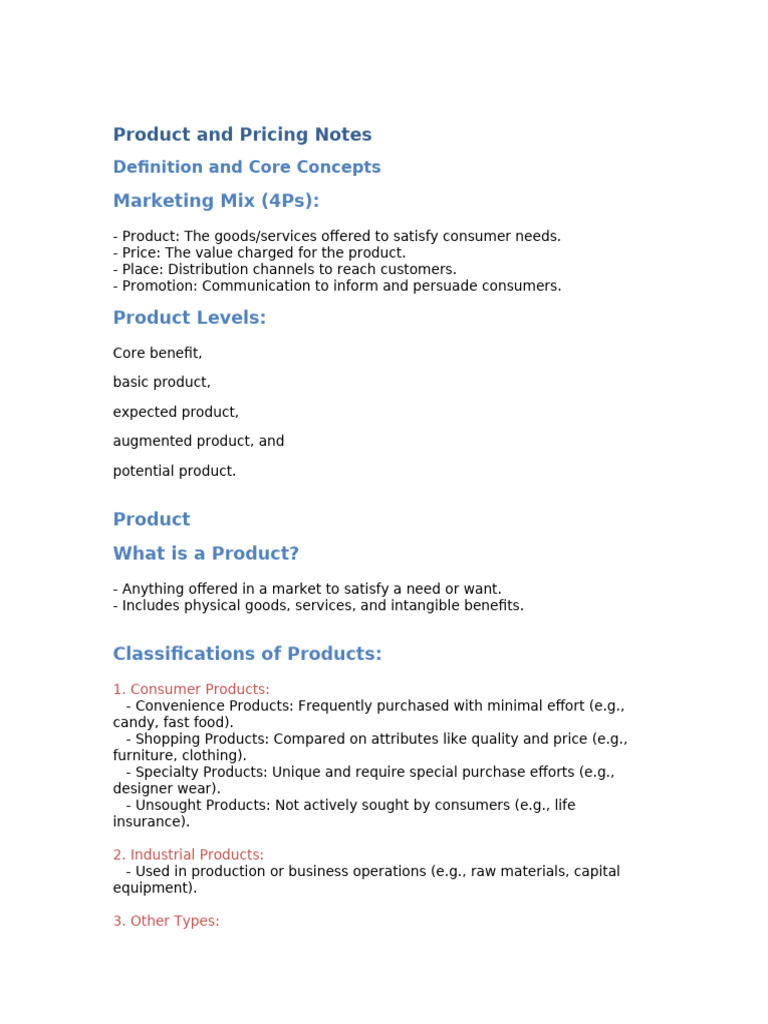 Product and Pricing Strategies Overview | PDF | Pricing | Marketing