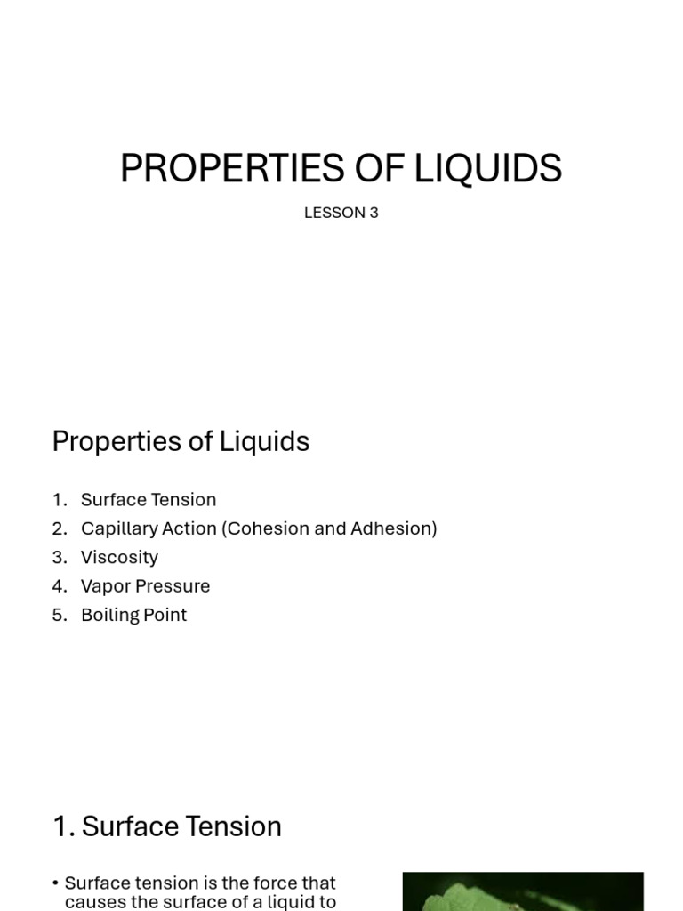 Key Properties of Liquids Explained | PDF | Liquids | Surface Tension