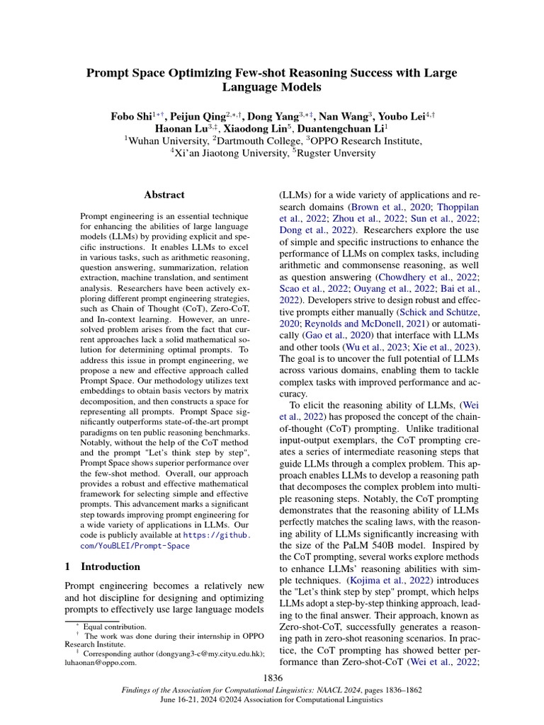 Optimizing Few-Shot Reasoning with Prompt Space | PDF | Principal ...
