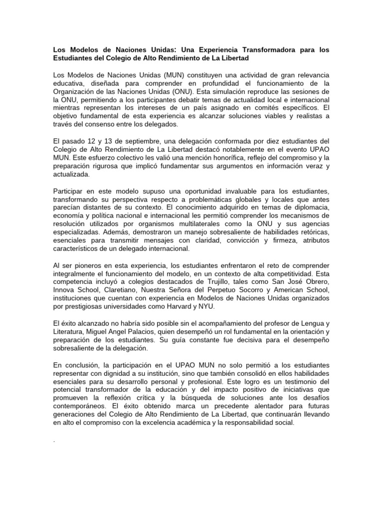 Los Modelos de Naciones Unidas | PDF | Experiencia | Naciones Unidas