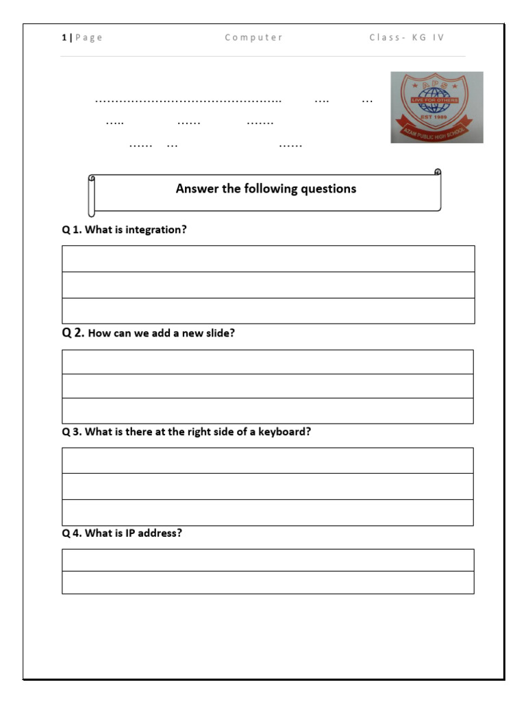 KG IV Computer Class Assessment | PDF