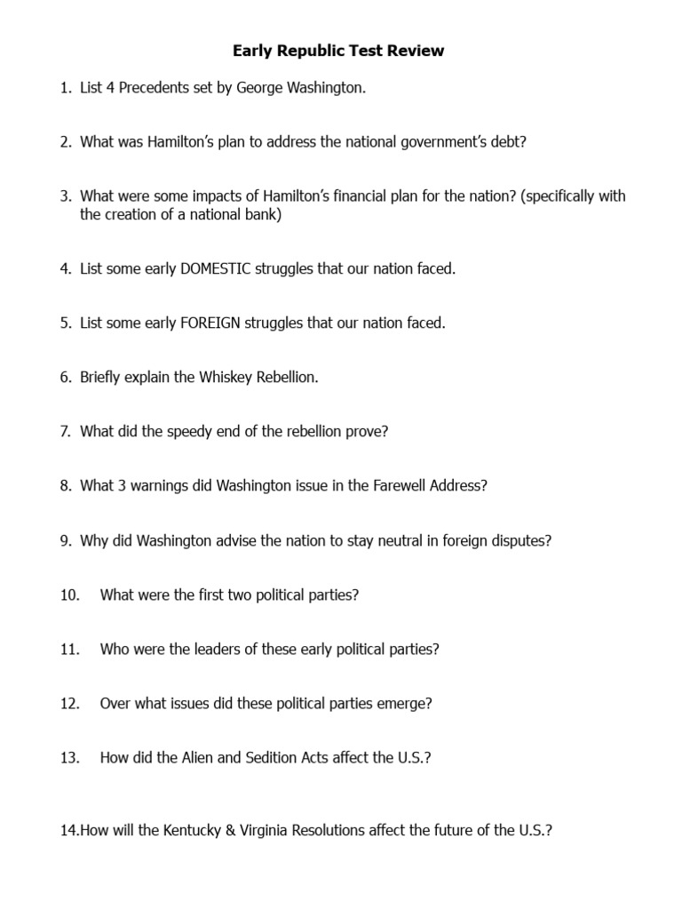 Early Republic History Test Review | PDF