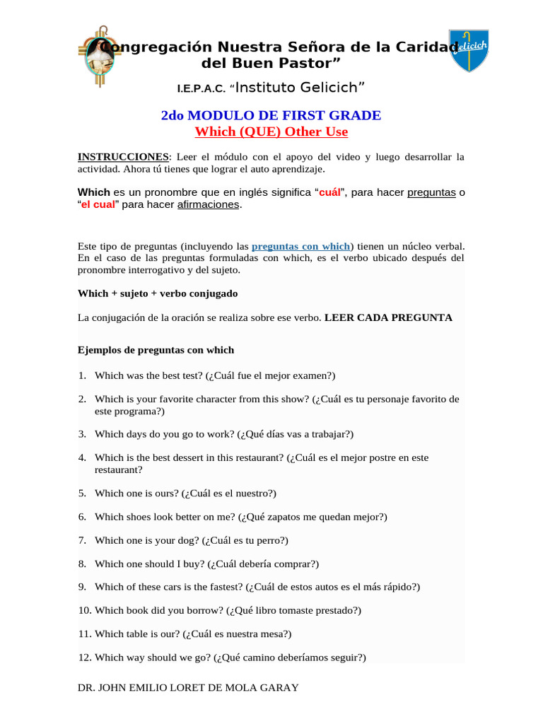 Uso de "Which" en Preguntas en Inglés | PDF | Verbo | Gramática