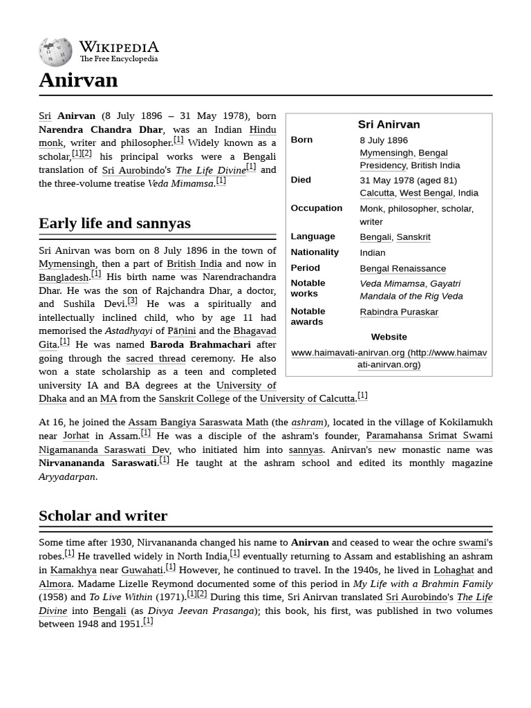 Sri Anirvan: Monk and Scholar | PDF | Indian Religions | Indian Philosophy