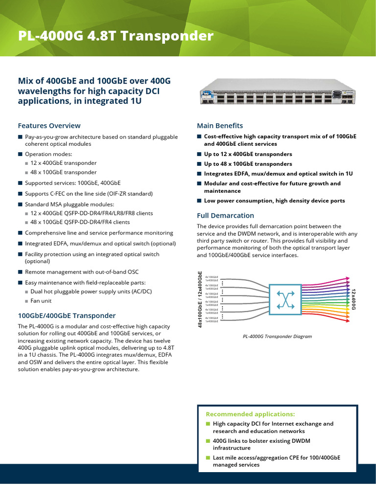 PL-4000G | PDF | Wavelength Division Multiplexing | Network Switch